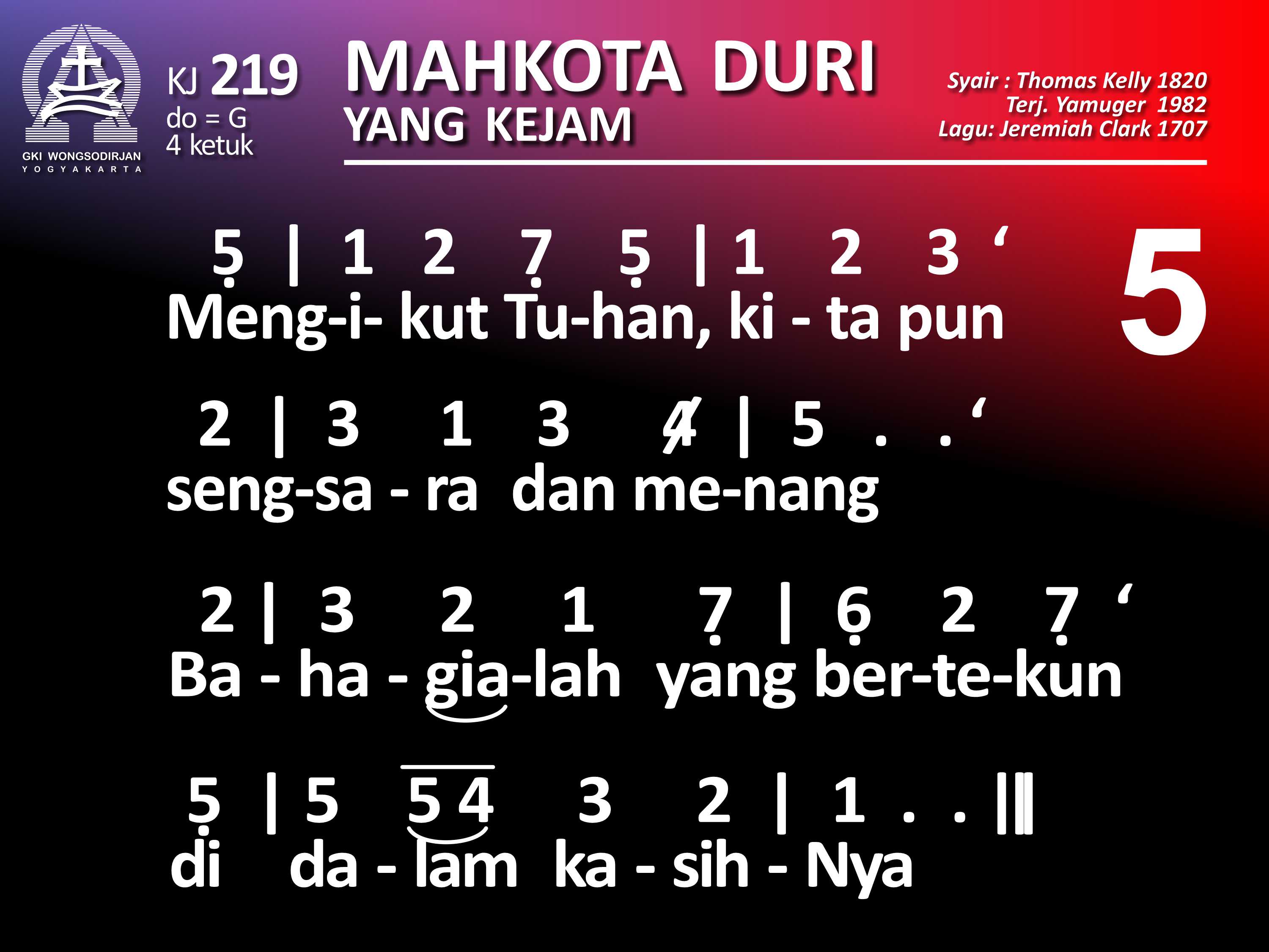 KidungOnline.com - KJ 219 MAHKOTA DURI YANG KEJAM