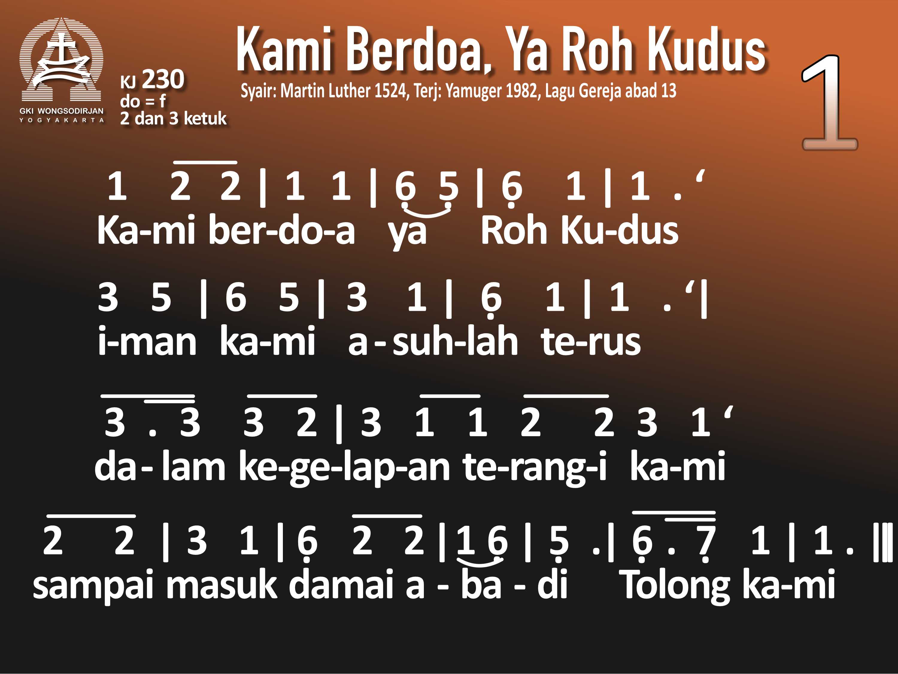 KidungOnline.com - KJ 230 KAMI BERDOA, YA ROH KUDUS