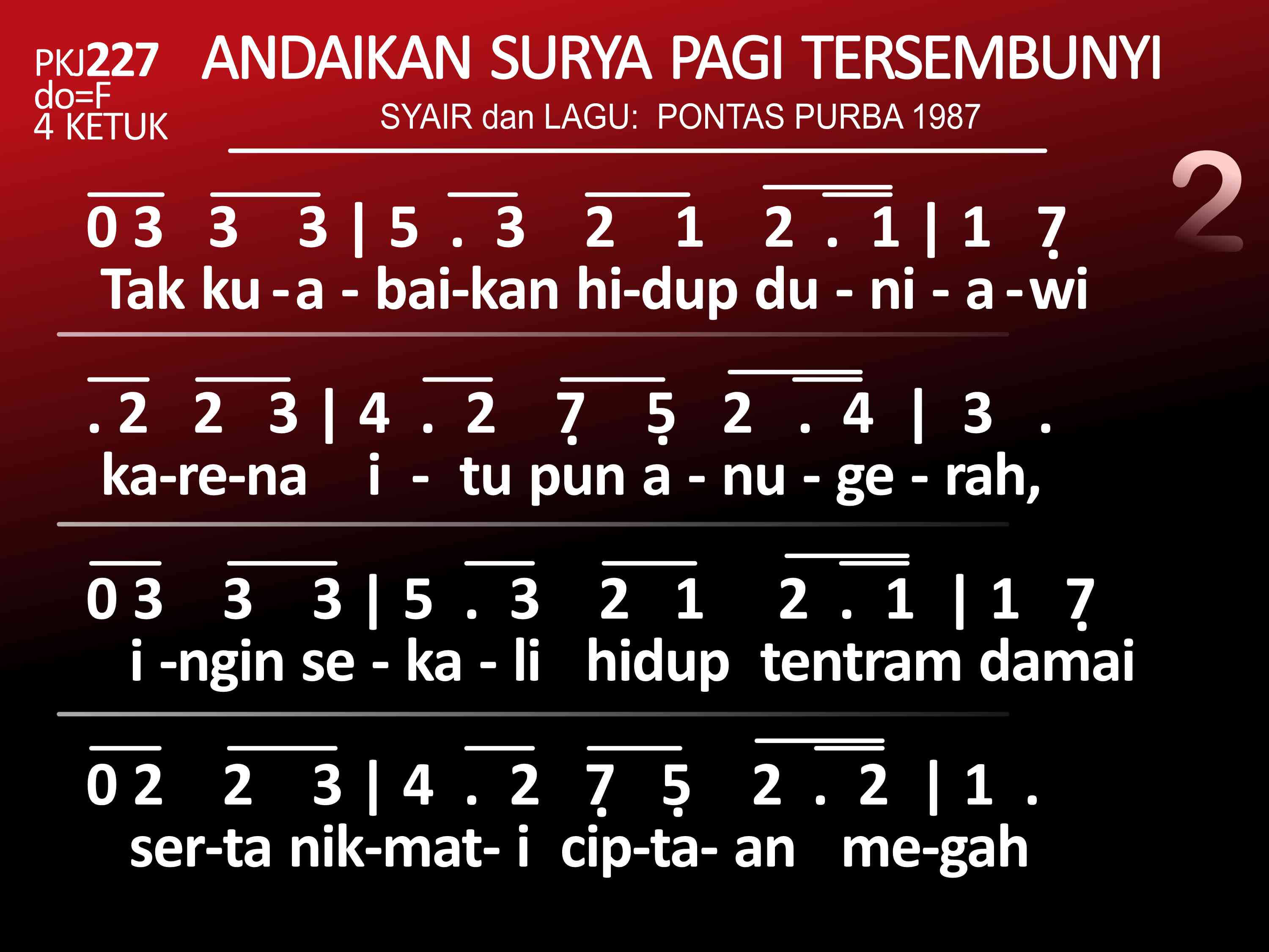 KidungOnline.com - PKJ 227 ANDAIKAN SURYA PAGI TERSEMBUNYI